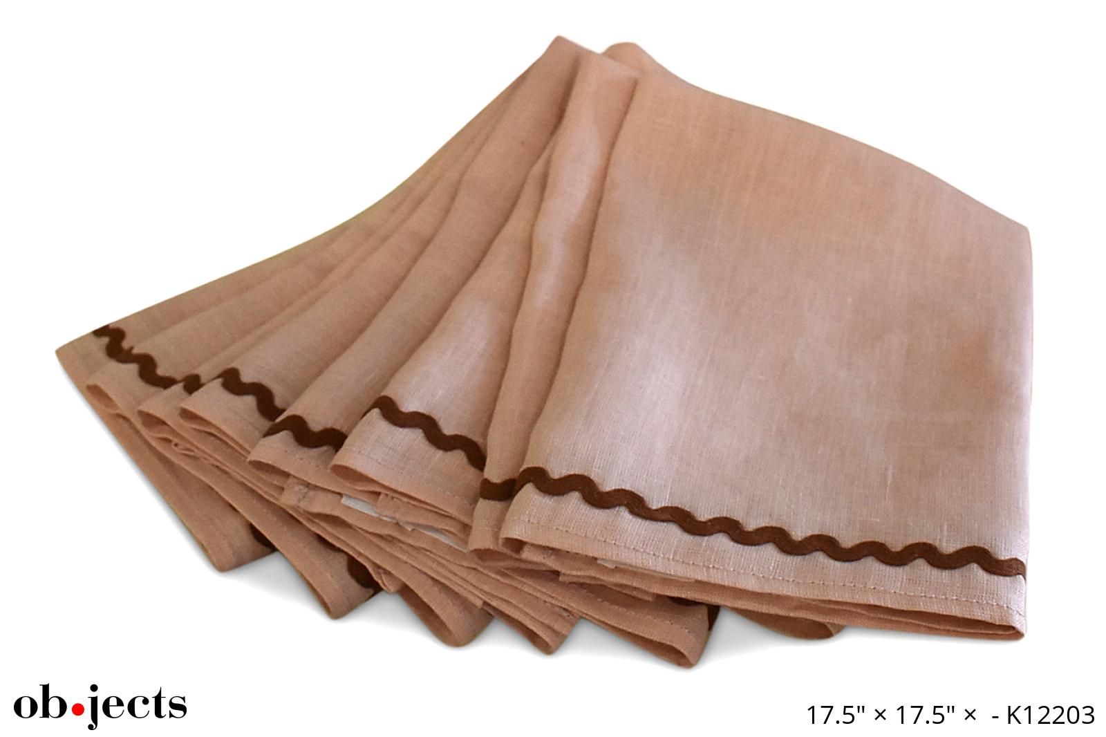 Napkin Pink Linen w/Wavy Brown Detail | Ob•jects