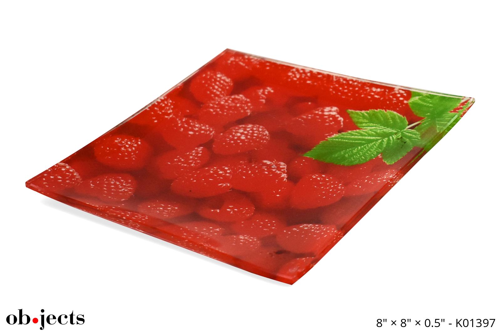 Plate Square Glass Raspberries | Ob•jects