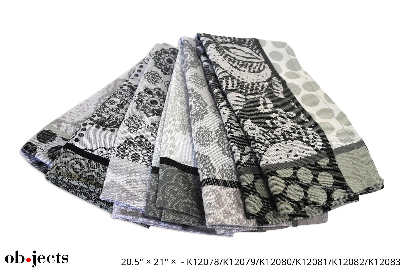 Napkin Jacquard Black & Light Grey Floral Medallions | Ob•jects