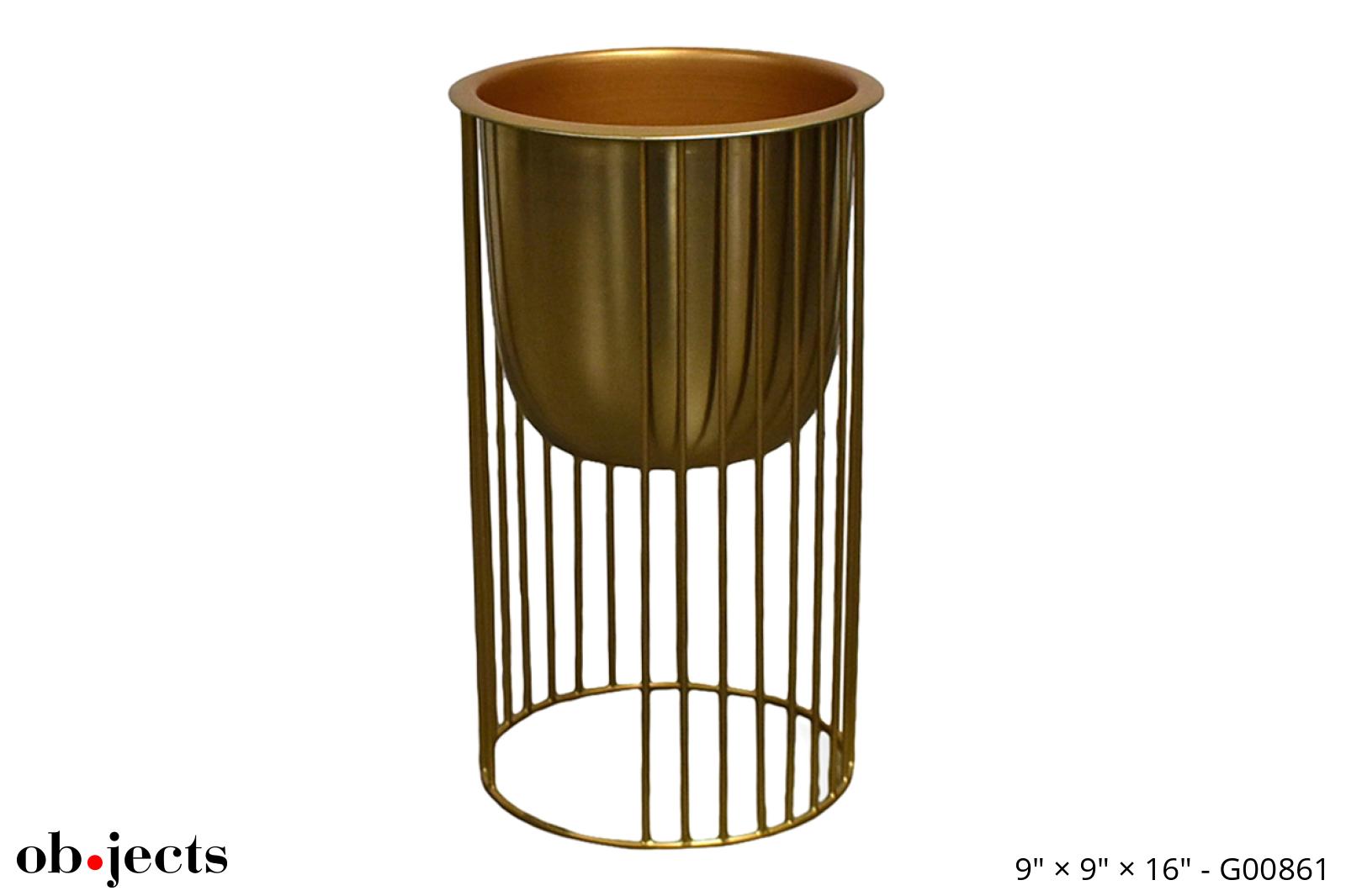 Planter Small Recessed Gold Dome Insert w/Elevated Caged Stand | Ob•jects