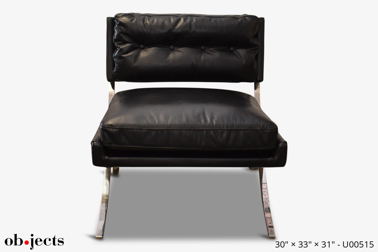 Chair Tufted Black Leather Lounge Chrome Frame | Ob•jects