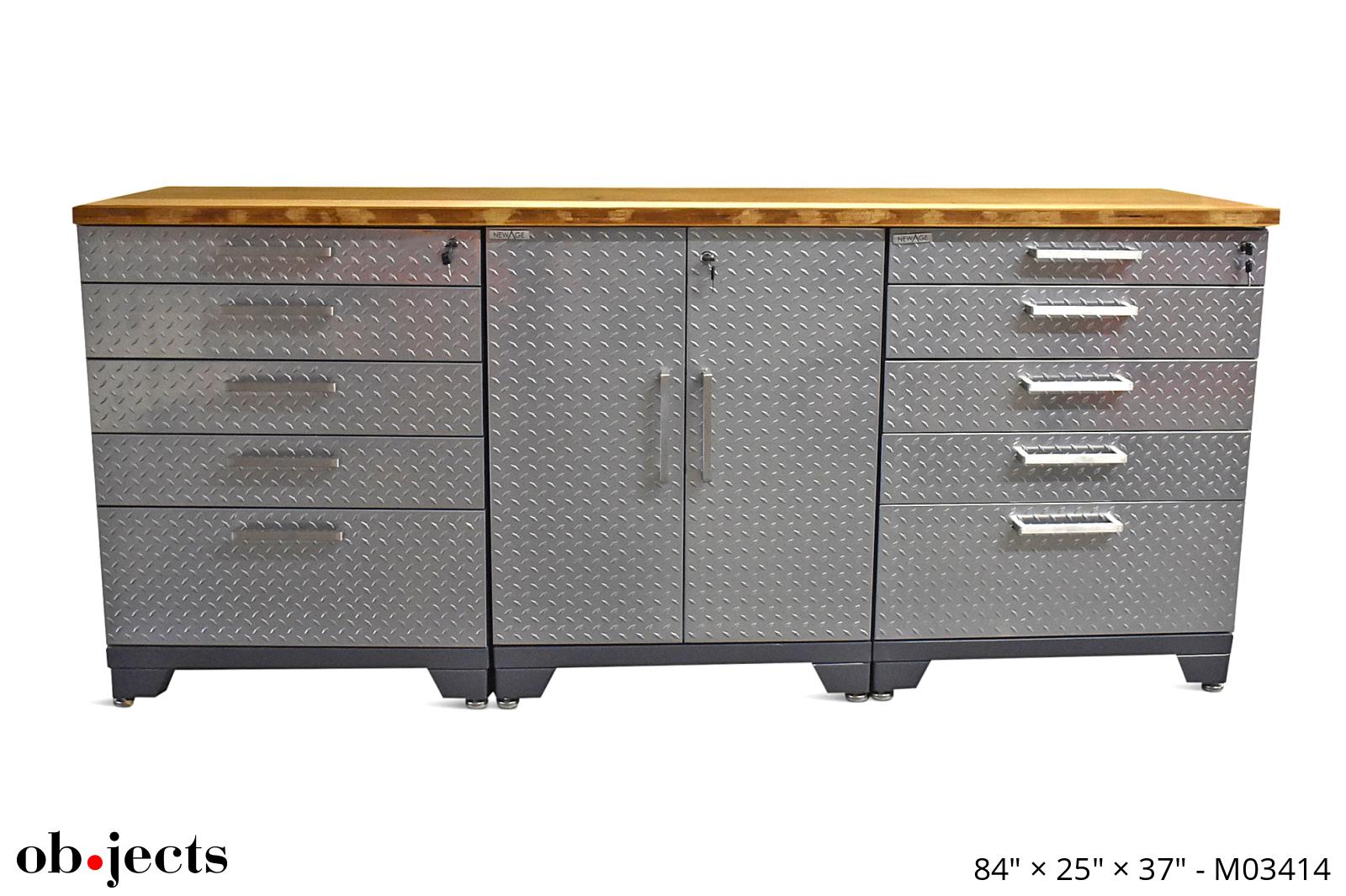 Work Bench 3 Locking Steel Cabinets w/Bamboo Table Top | Ob•jects