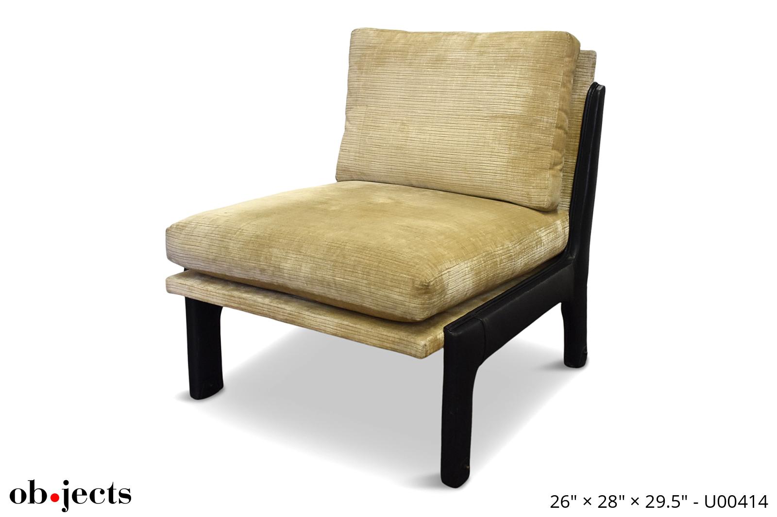 Chair Armless Mid Century Silk Velvet w/Black Leather Frame | Ob•jects