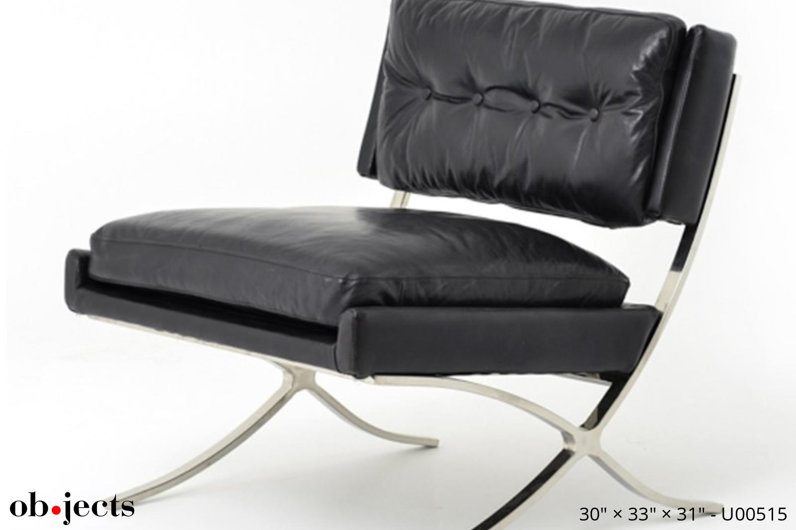 Chair Tufted Black Leather Lounge Chrome Frame | Ob•jects