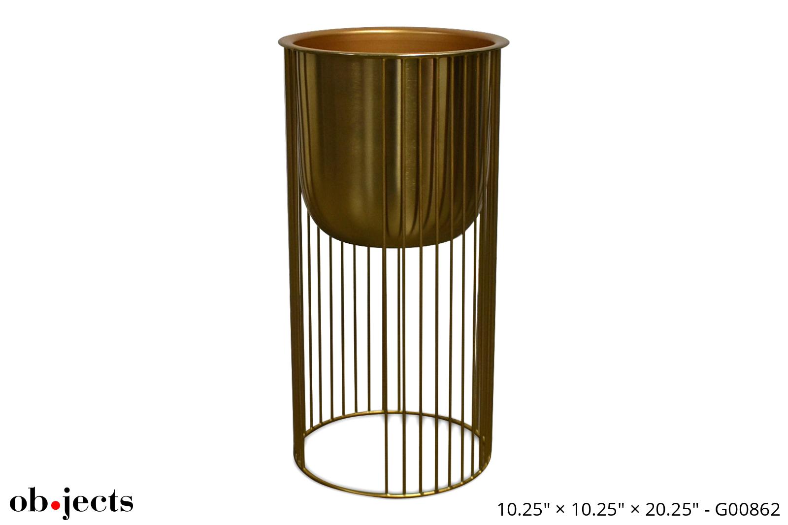 Planter Medium Recessed Gold Dome Insert w/Elevated Caged Stand | Ob•jects