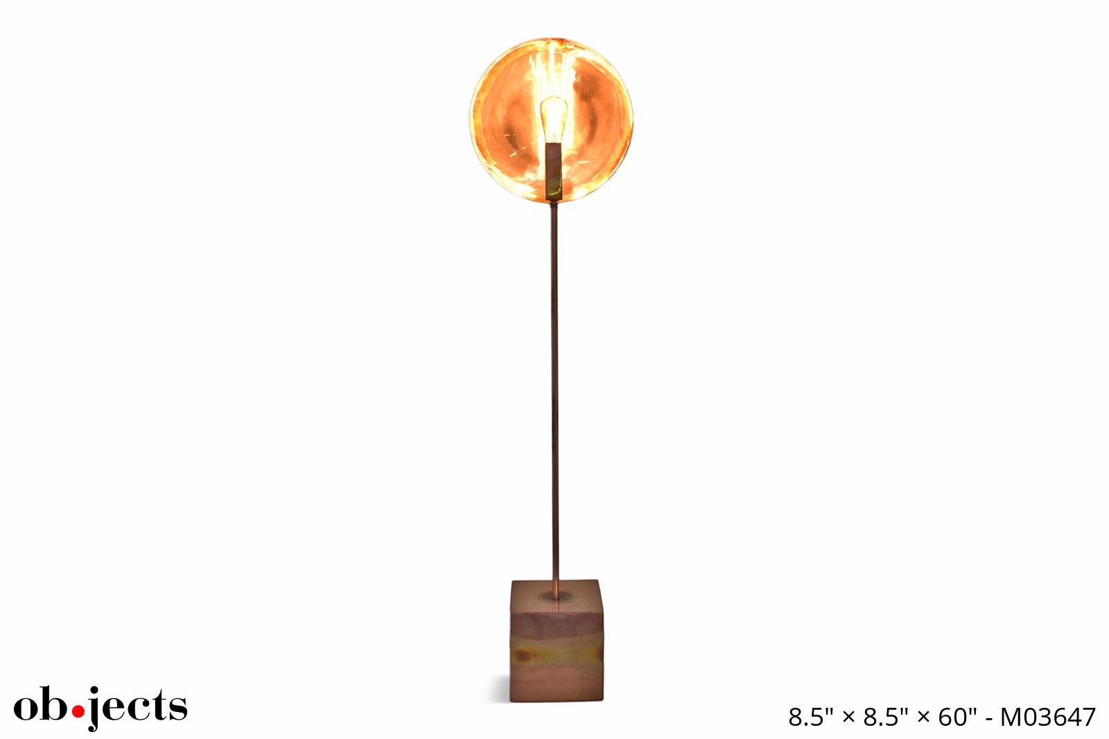 Floor Lamp Copper Reflecting Disk w/Filament Bulb & Square Copper Base ...